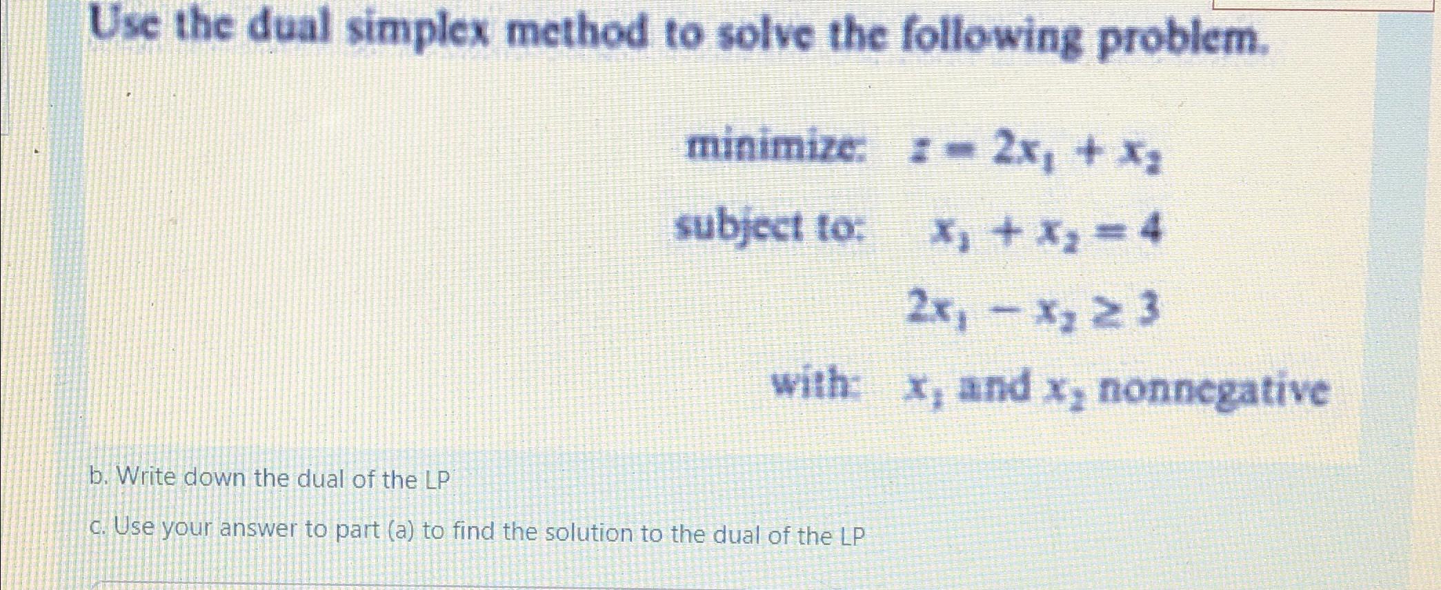 Solved Use the dual simplex method to solve the following | Chegg.com