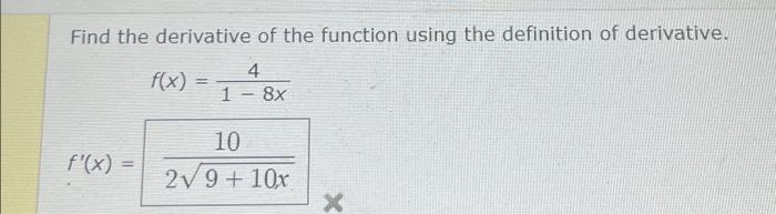 Solved Find the derivative of the function using the | Chegg.com