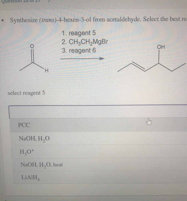 Solved Trans-4-hexen-3-ol can be synthesized from 2 | Chegg.com
