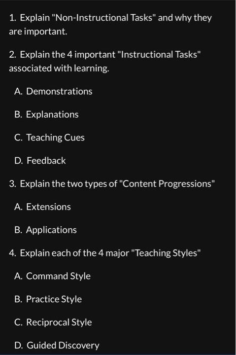 Solved 1. Explain "Non-Instructional Tasks" and why they are | Chegg.com