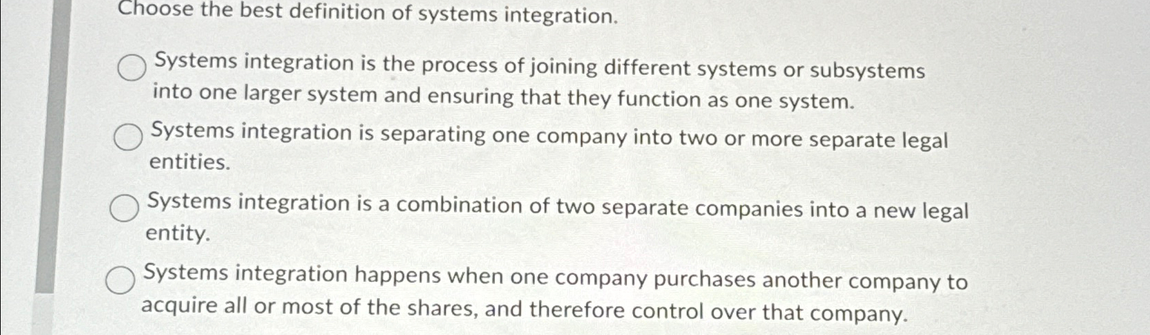 Solved Choose the best definition of systems | Chegg.com