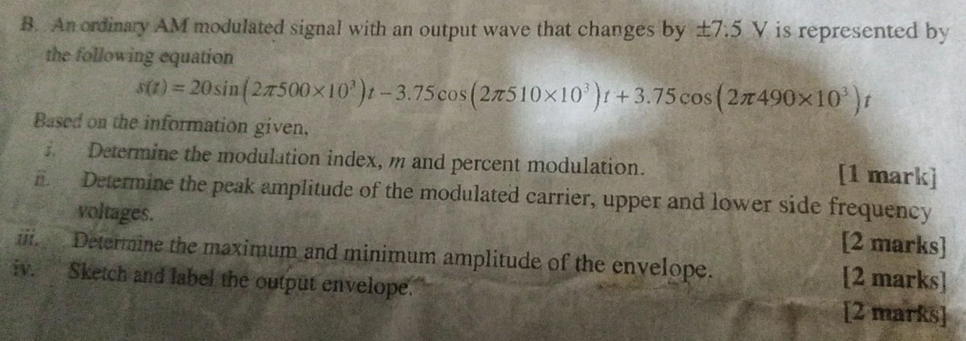 Solved B. An ordinary AM modulated signal with an output | Chegg.com