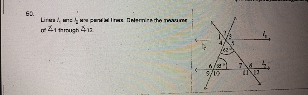 Solved Lines I1 ﻿and l2 ﻿are parallel lines. Determine the | Chegg.com