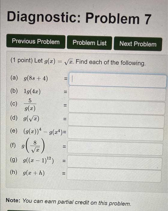 Solved Diagnostic: Problem 7 Previous Problem Problem List | Chegg.com