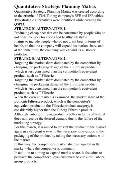 Solved Quantitative Strategic Planning Matrix Quantitative | Chegg.com