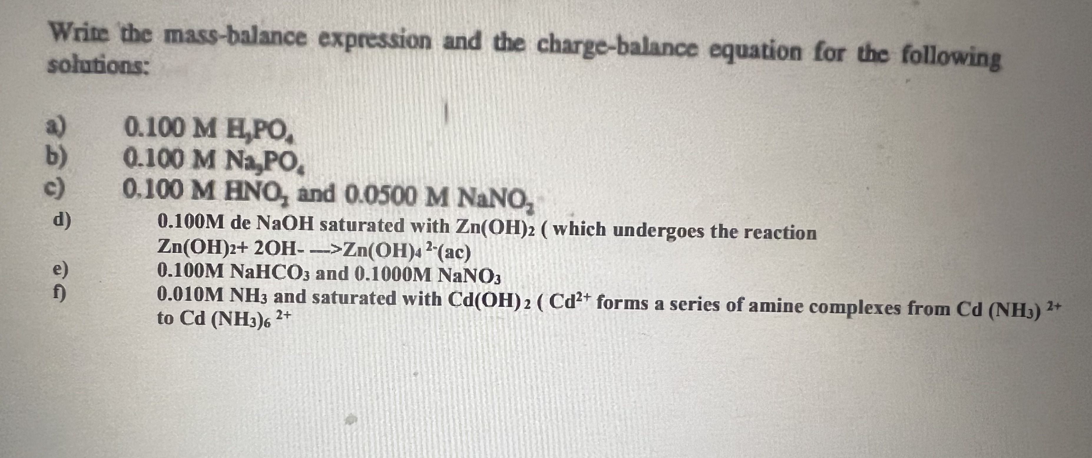 Solved Write the mass-balance expression and the | Chegg.com