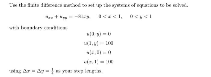 Solved Use the finite difference method to set up the | Chegg.com