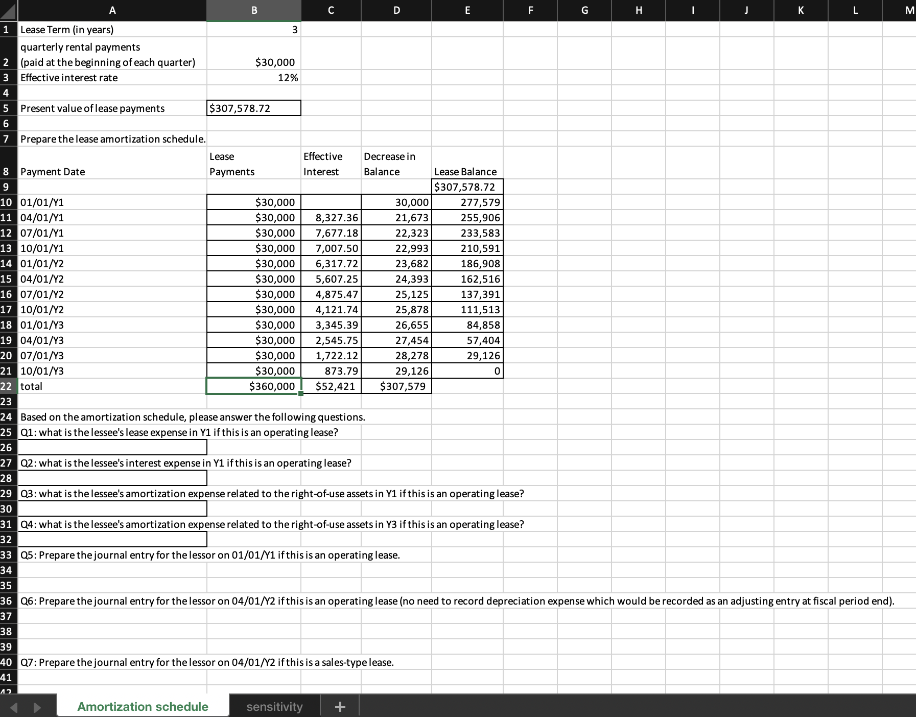 Solved In the worksheet “lease amortization schedule”, ﻿you | Chegg.com