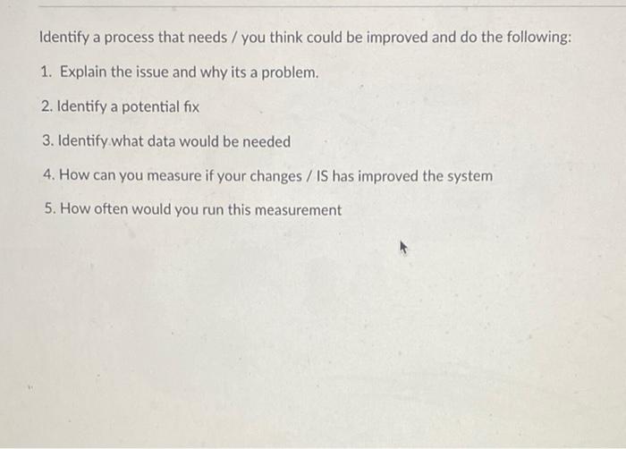 Solved Identify a process that needs / you think could be | Chegg.com