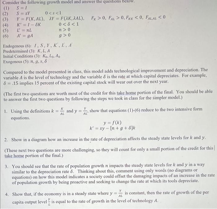 Solved Consider the following growth model and answer the | Chegg.com