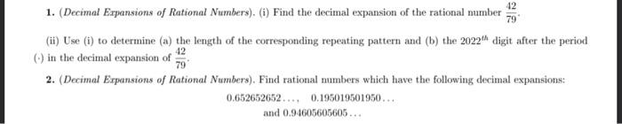 Solved 1. (Decimal Expansions of Rational Numbers). (i) Find | Chegg.com
