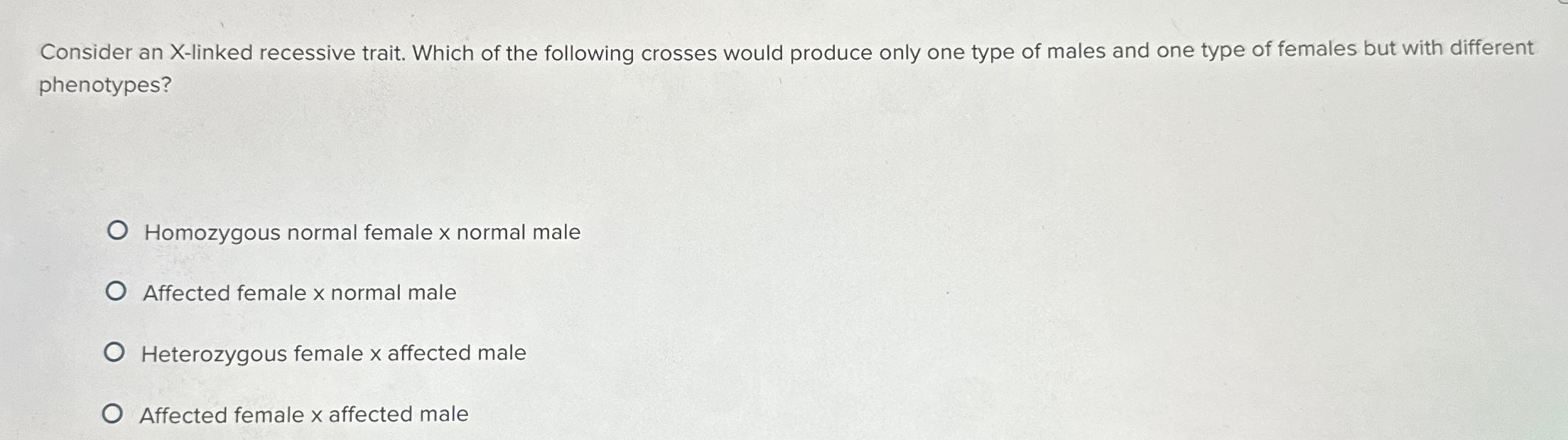 Solved Consider an X-linked recessive trait. Which of the | Chegg.com