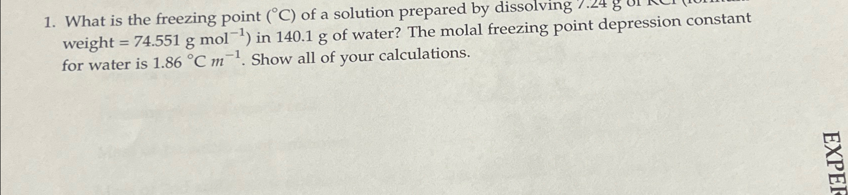 Solved What is the freezing point (°C) ﻿of a solution | Chegg.com