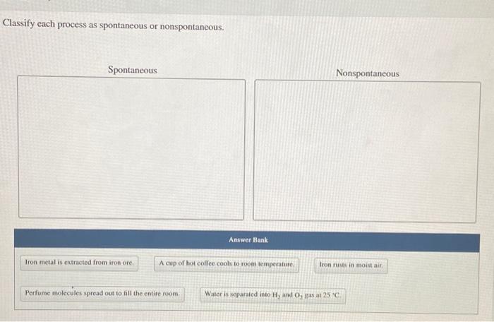 Solved Classify each process as spontaneous or | Chegg.com Solved Classify each process as spontaneous or | Chegg.com