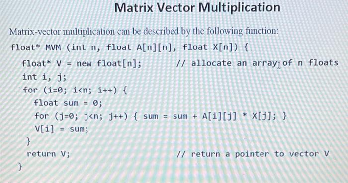 Solved Matrix Vector Multiplication Matrix-vector | Chegg.com