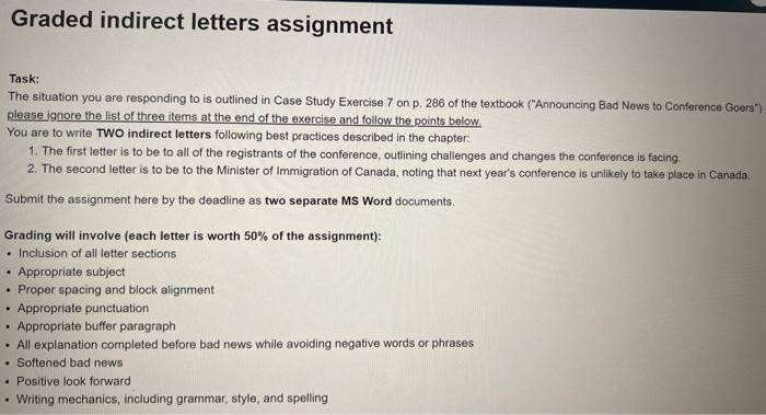 Solved Graded indirect letters assignment Task: The | Chegg.com