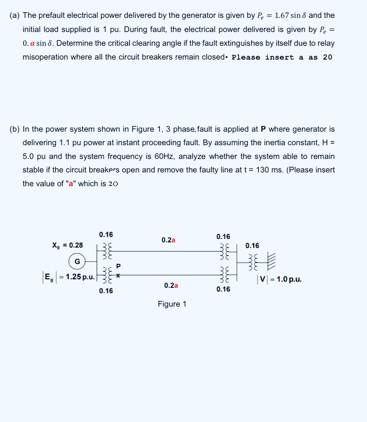 Solved (a) ﻿The prefault electrical power delivered by the | Chegg.com