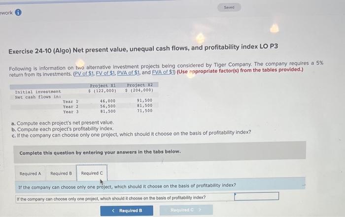 Solved Exercise 24-10 (Algo) Net present value, unequal cash | Chegg.com