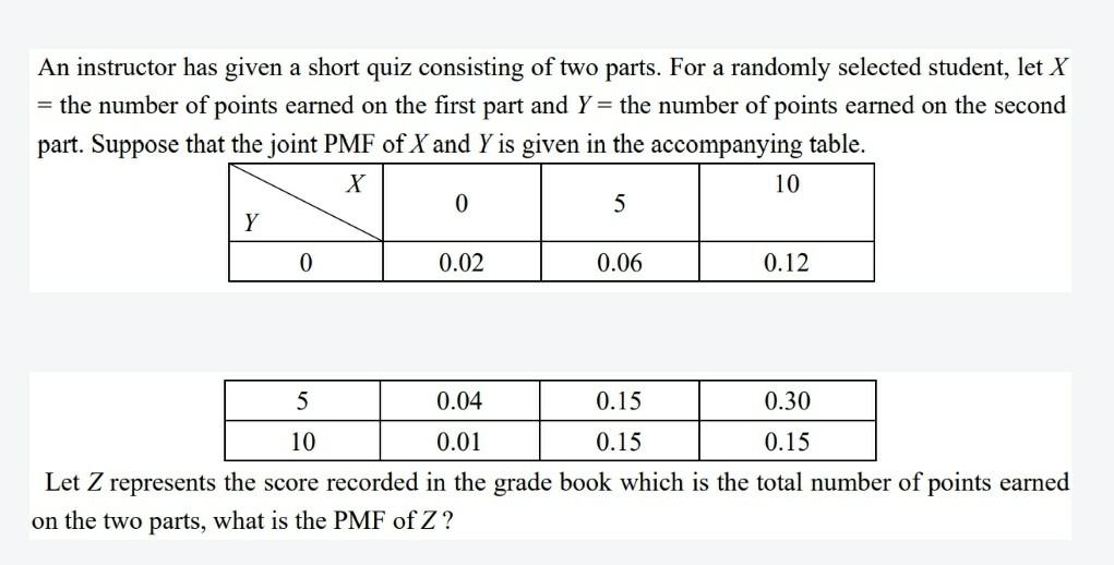 Solved An instructor has given a short quiz consisting of | Chegg.com