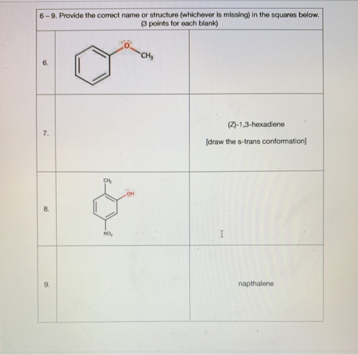 Solved 6-9. Provide the correct name or structure (whichever | Chegg.com