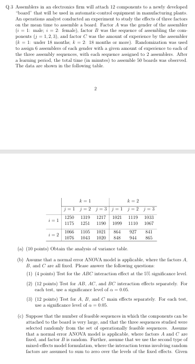 Solved Q3 ﻿Assemblers in an ﻿electronics firm will attach 12 | Chegg.com