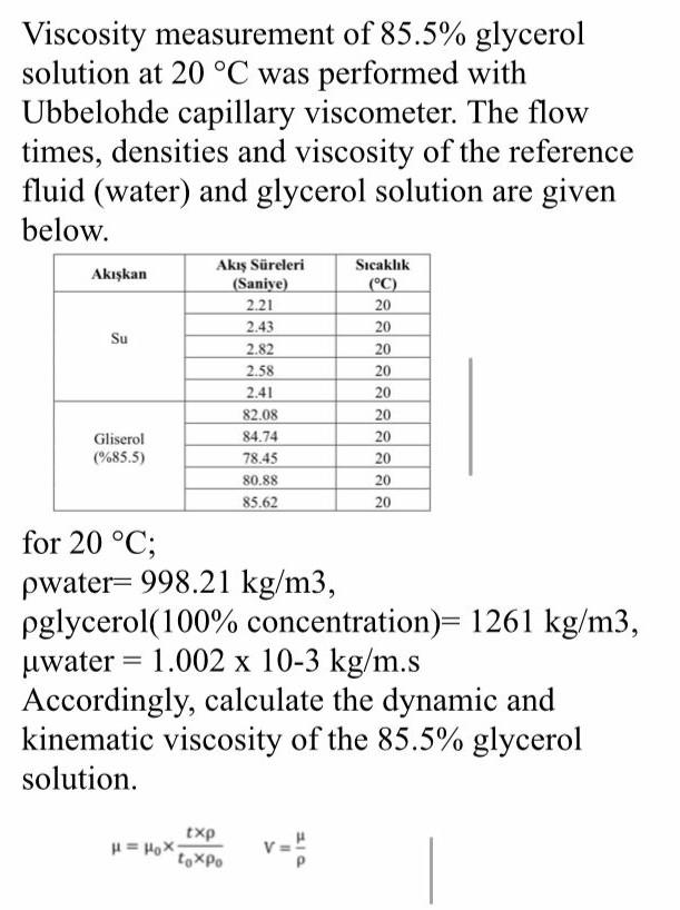 Viscosity measurement of 85.5% glycerol solution at | Chegg.com