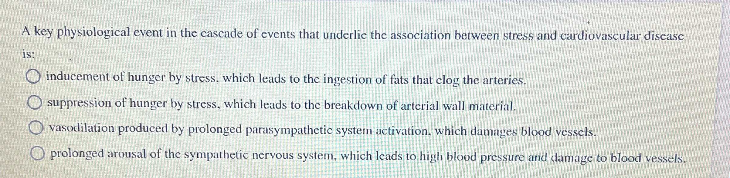 Solved A key physiological event in the cascade of events | Chegg.com