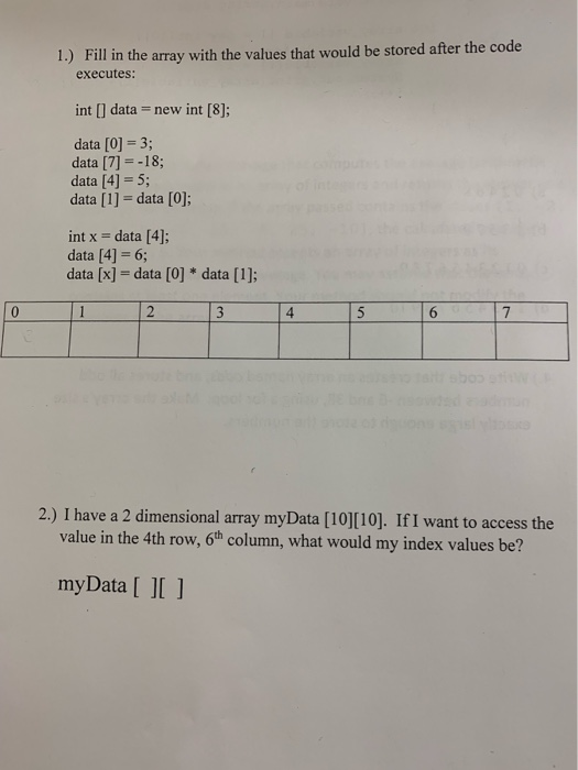 Solved 1.) Fill in the array with the values that would be | Chegg.com