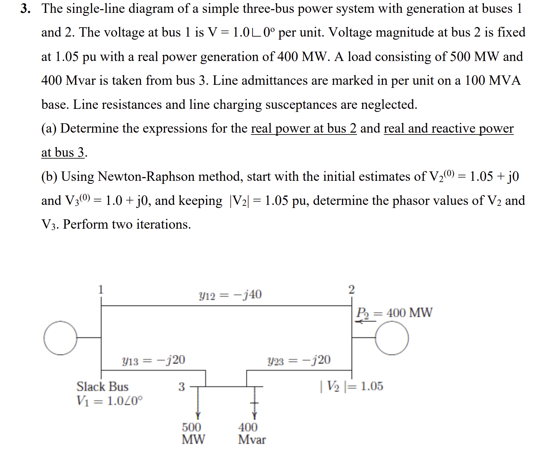 Solved The Single Line Diagram Of A Simple Three Bus Power