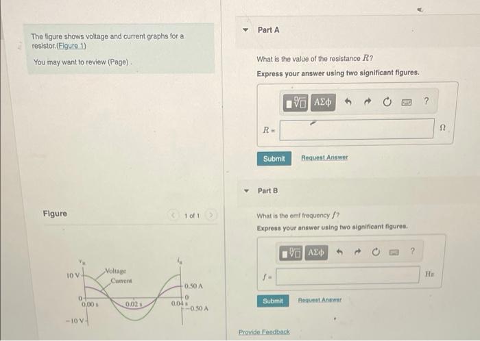 Solved Part A The figure shows voltage and current graphs | Chegg.com