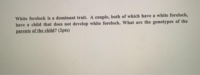 Solved White forelock is a dominant trait. A couple, both of | Chegg.com