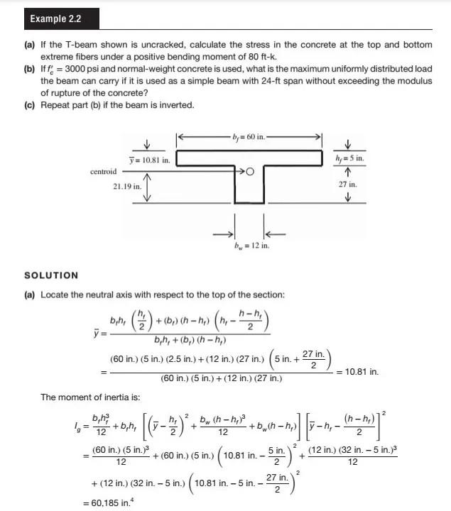 Solved (a) If the T-beam shown is uncracked, calculate the | Chegg.com