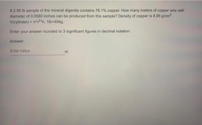Solved A 2.80 lb sample of the mineral digenite contains | Chegg.com