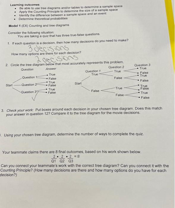 Learning outcomes - Be able to use tree diagrams | Chegg.com