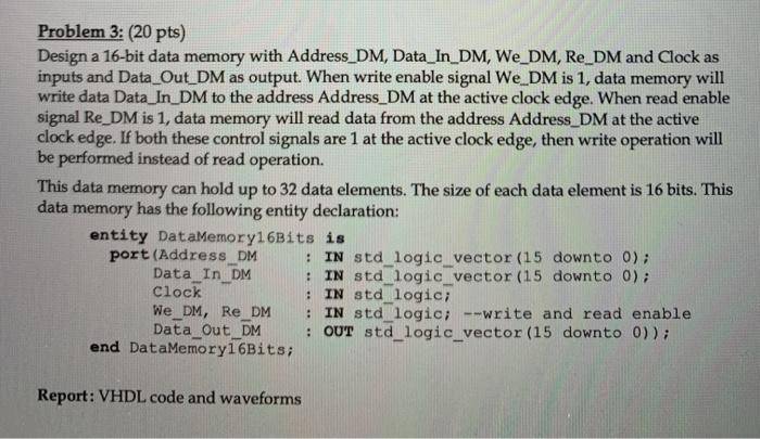 Solved provide VHDL code, The Testbench and the waveform . | Chegg.com