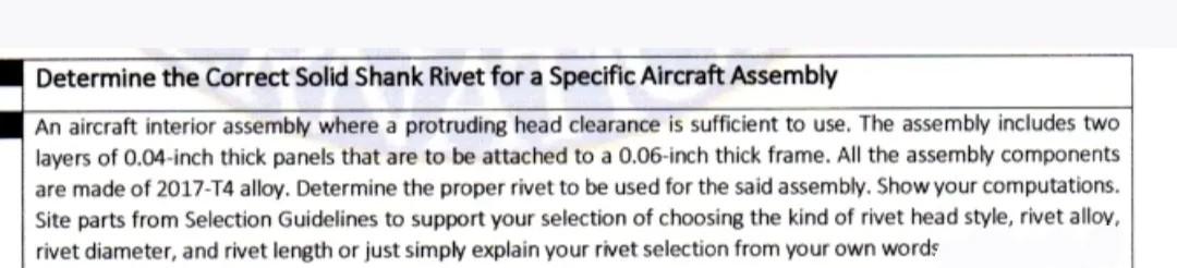 Solved Determine the correct Solid Shank Rivet for a | Chegg.com