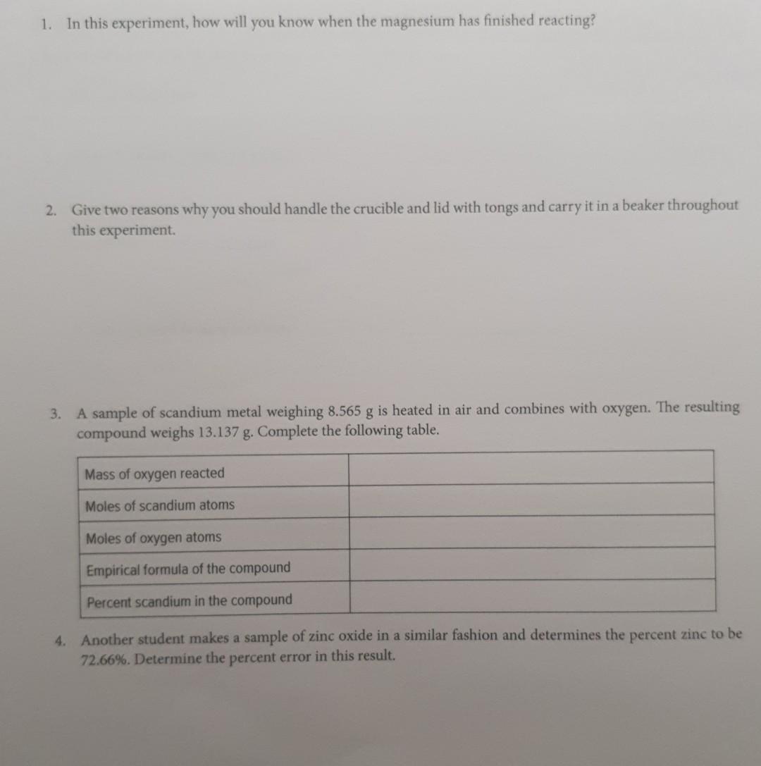 Solved 1. Obtain a crucible and cover and a clay triangle | Chegg.com