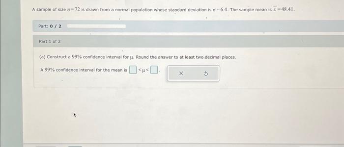 Solved A sample of size n=72 is drawn from a normal | Chegg.com