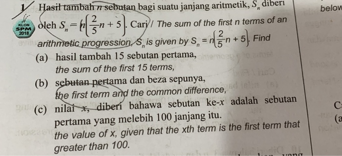Solved V belon SPM Oleh s 2018 Hasil tambah n sebutan bagi | Chegg.com