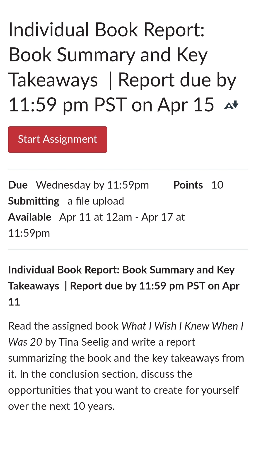 Individual Book Report: Book Summary and Key | Chegg.com