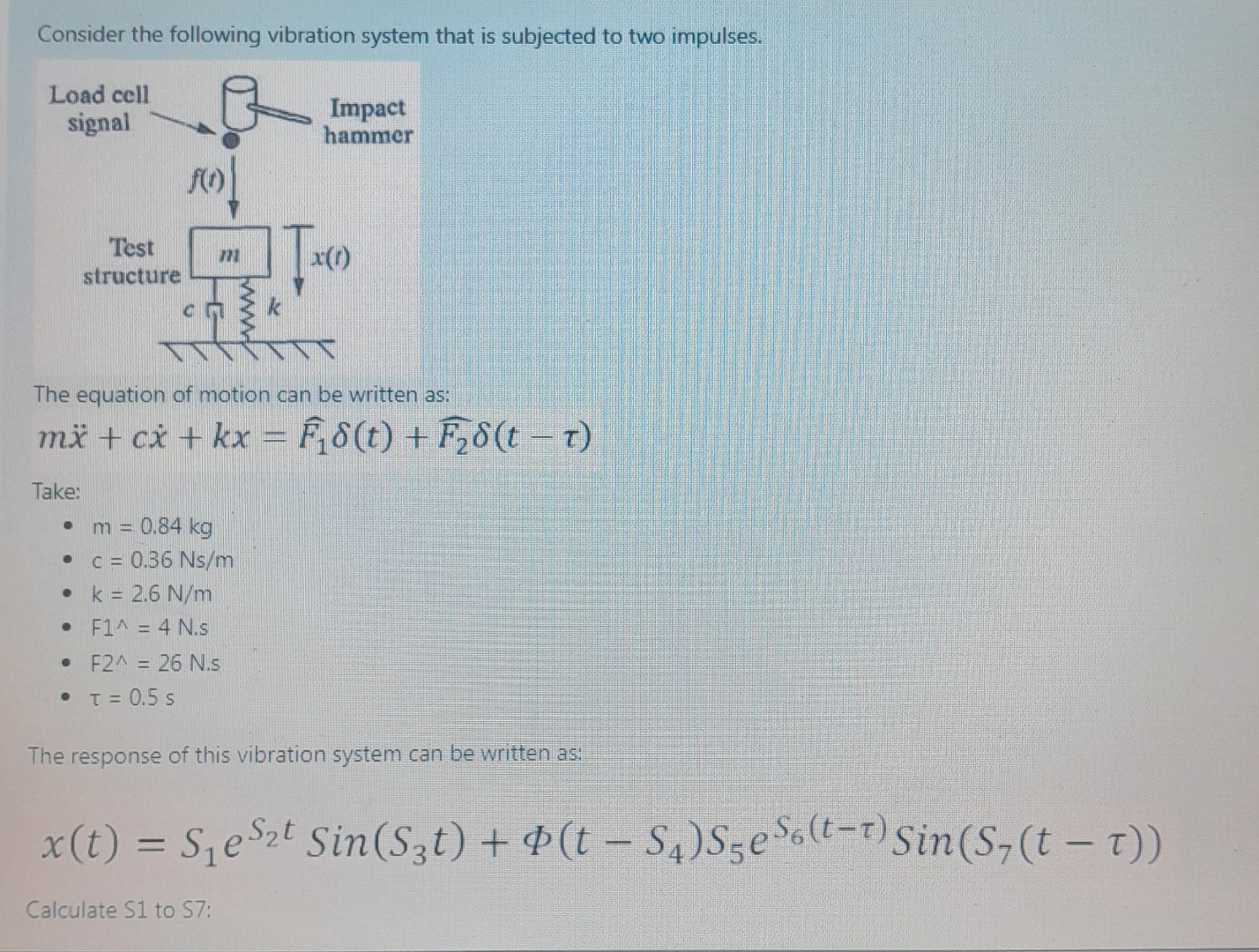 Solved Consider the following vibration system that is | Chegg.com
