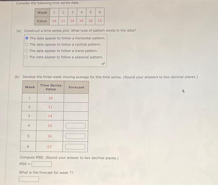 Solved Consider the following time series data. (a) | Chegg.com