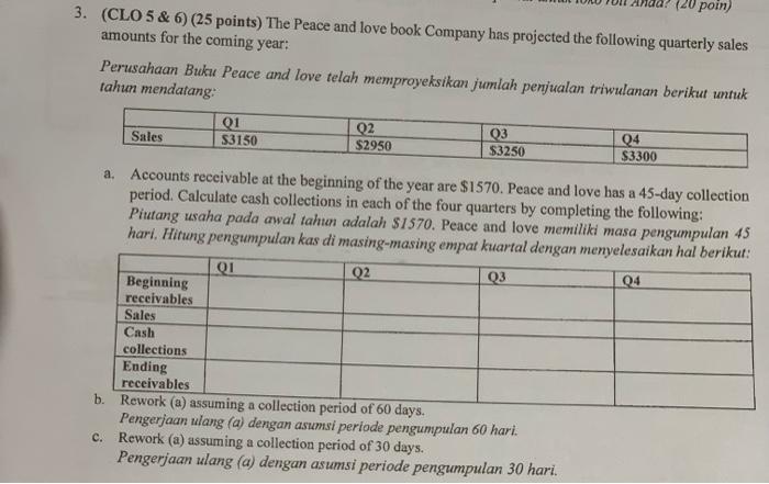 Solved (CLO ( 5 & ) 6) (25 points) The Peace and love book | Chegg.com