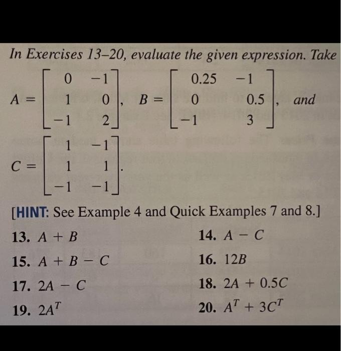 Solved In Exercises 13-20, evaluate the given expression. | Chegg.com