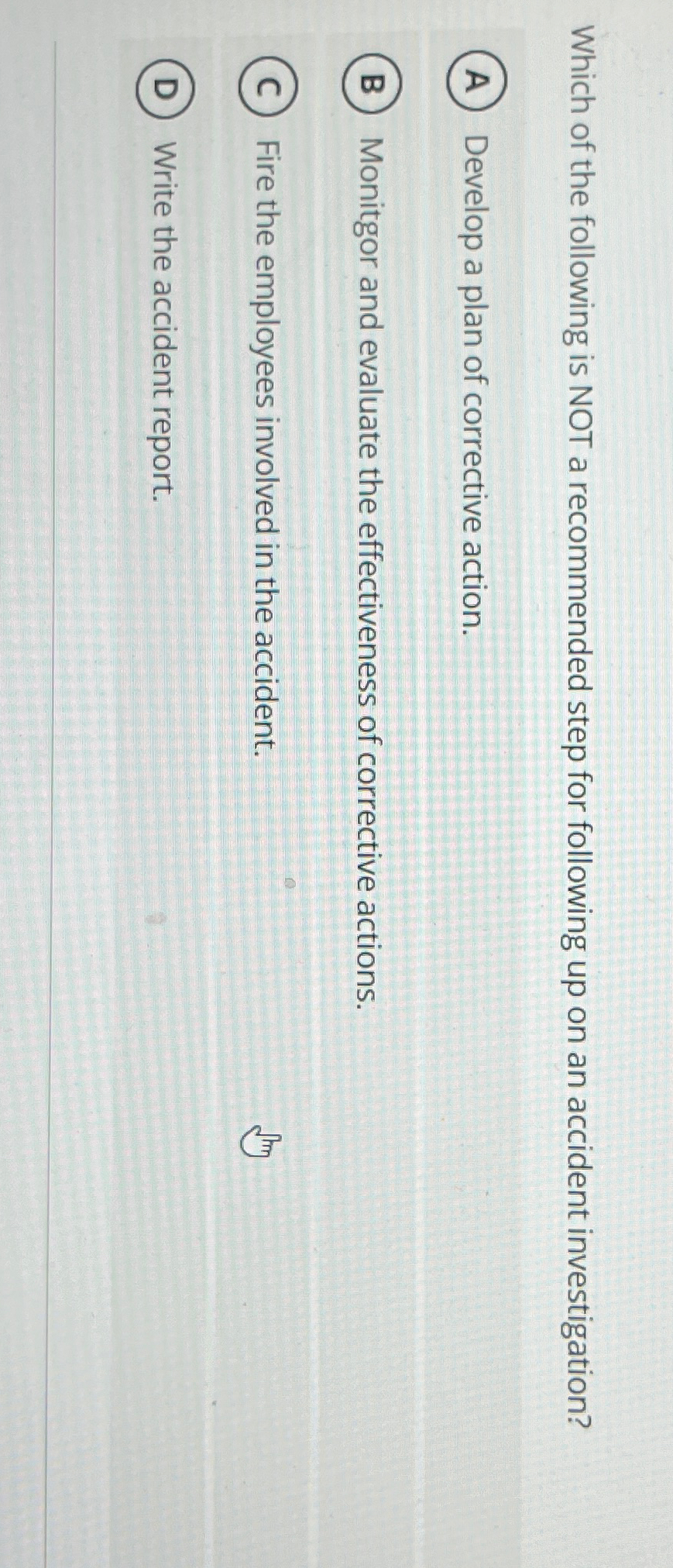 Solved Which of the following is NOT a recommended step for | Chegg.com