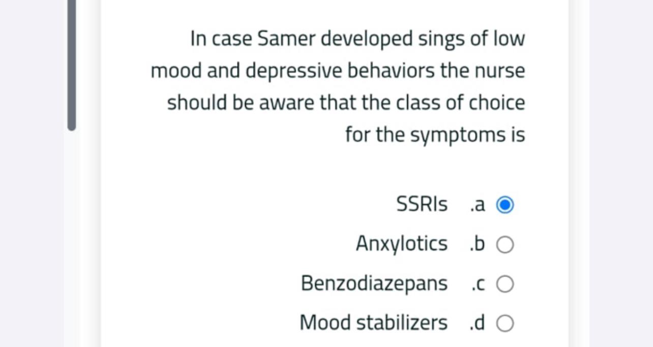 Solved In case Samer developed sings of low mood and | Chegg.com
