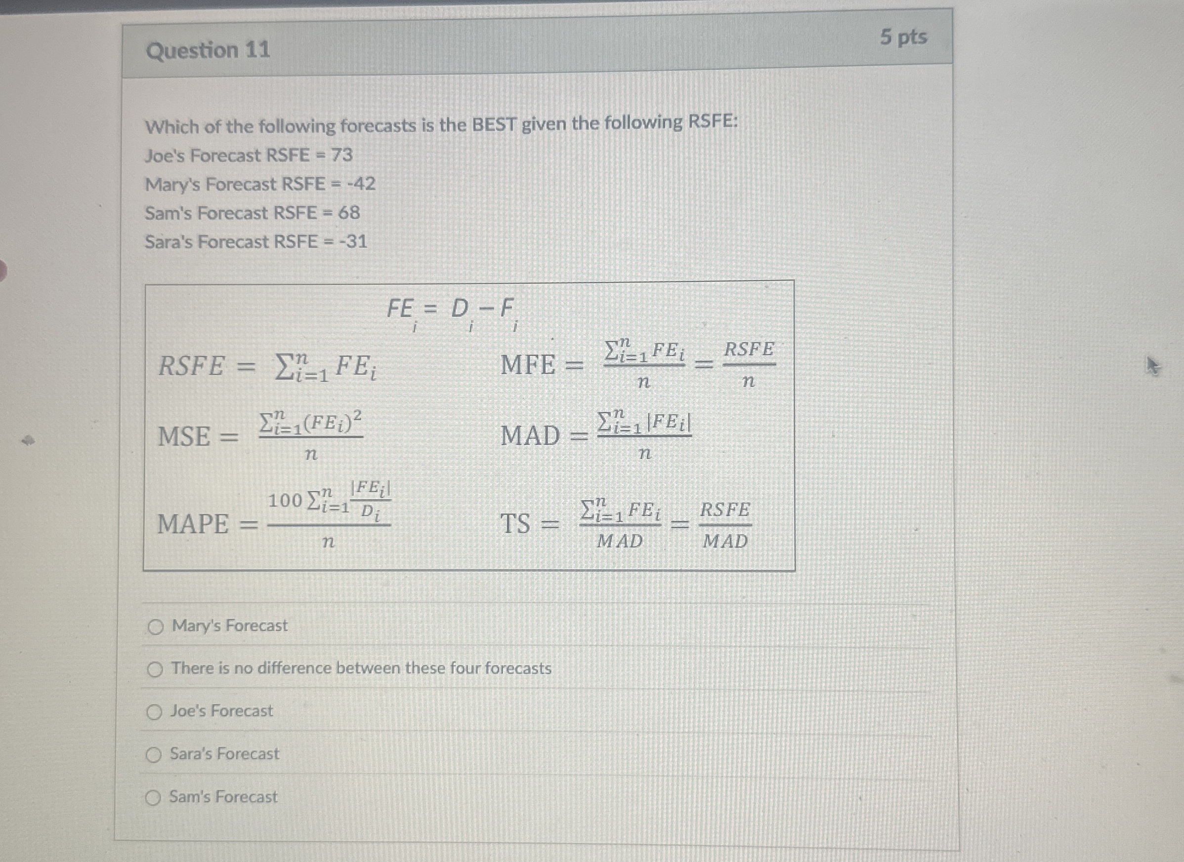 Solved Question 11Which of the following forecasts is the | Chegg.com