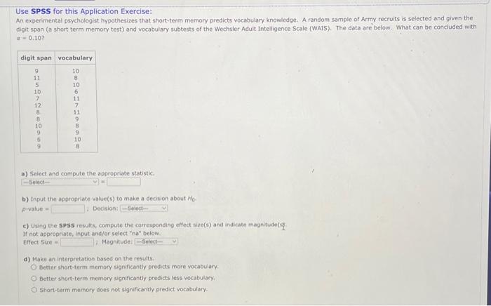 Use SPSS for this Application Exercise: An | Chegg.com