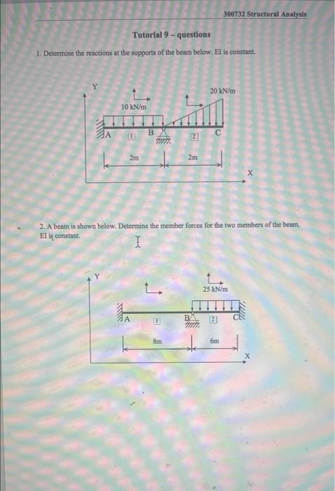 Solved 300732 Structural Analysis Tutorial 9 -questions 1. | Chegg.com