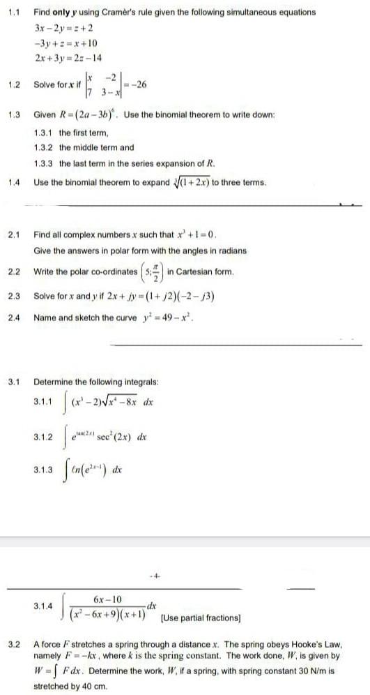 Solved 1.1 Find only y using Cramer's rule given the | Chegg.com